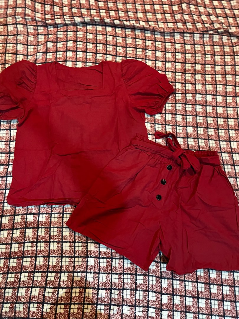 Red puff PLUS SIZE TERNO shorts, Women's Fashion, Dresses & Sets, Sets ...