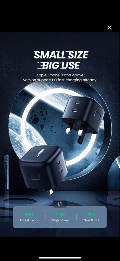 UGREEN GAN charger with 2 USBC port, Mobile Phones & Gadgets, Mobile ...