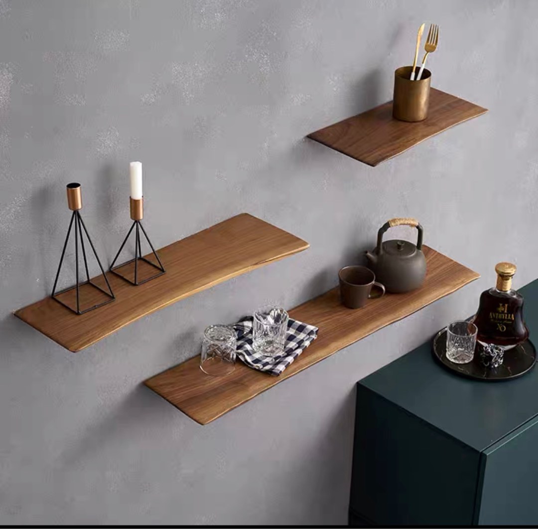 Walnut solid wood wall floating display slab, Furniture & Home Living ...