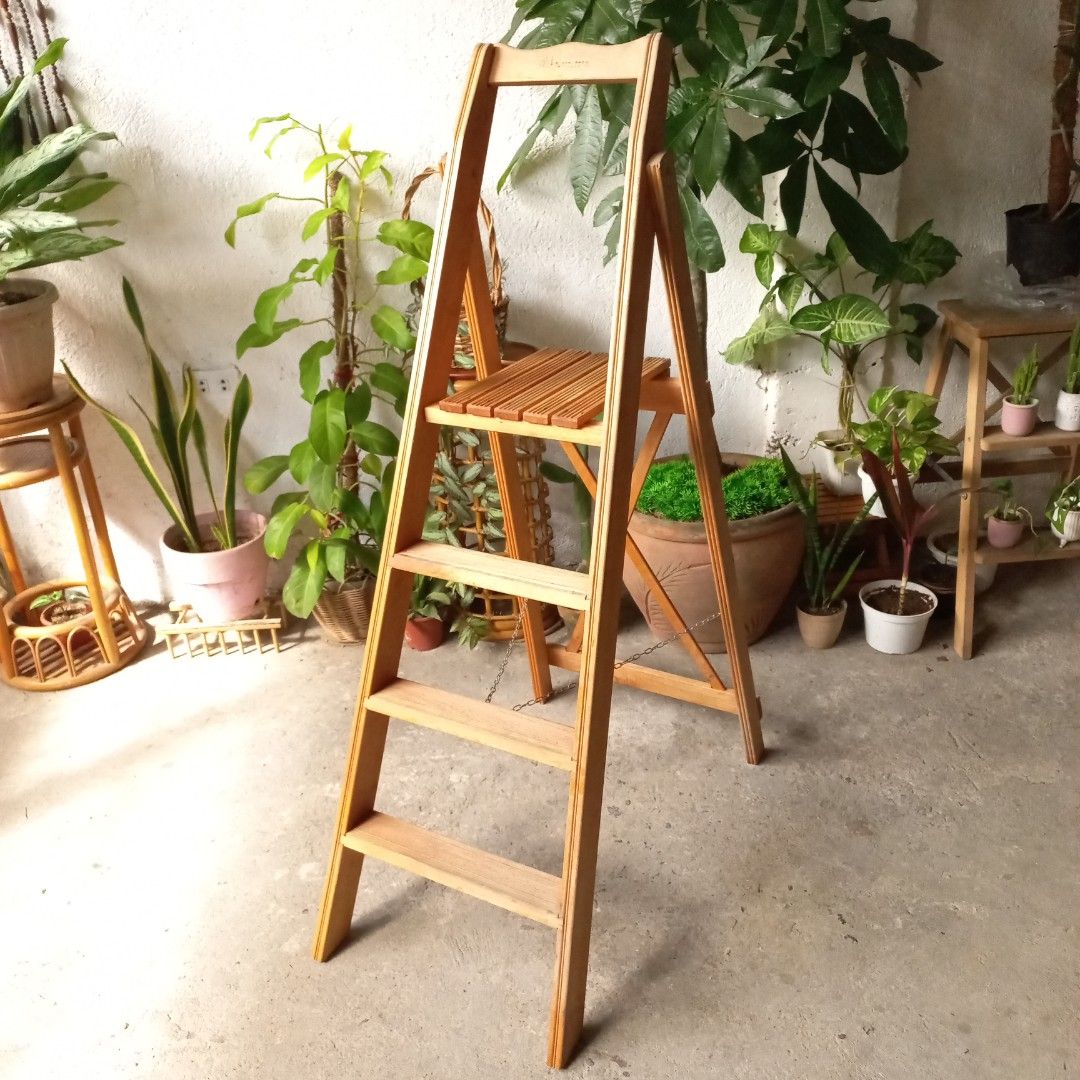 Wooden 4 step folding ladder farmhouse boho cottagecore, Furniture ...