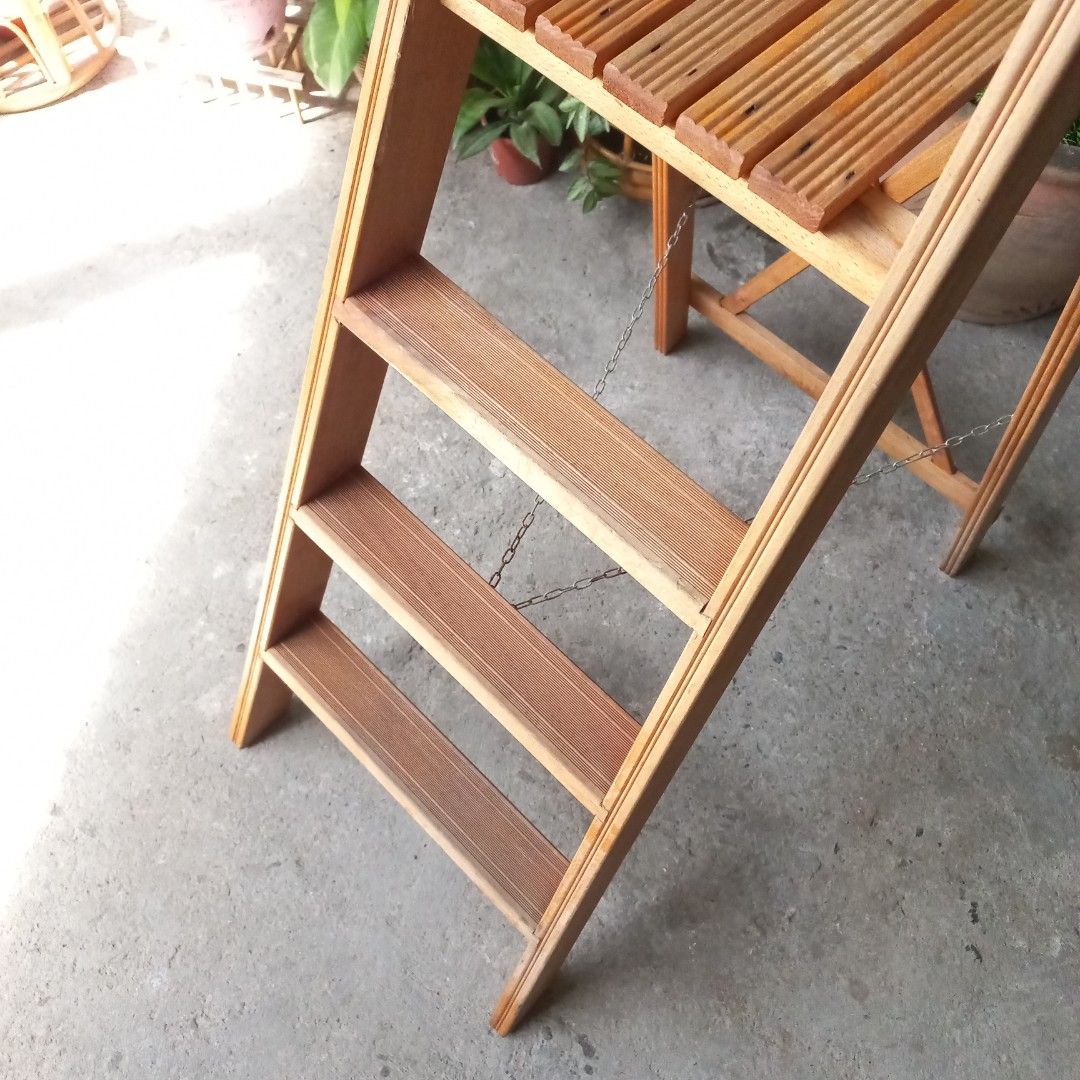 Wooden 4 step folding ladder farmhouse boho cottagecore, Furniture ...