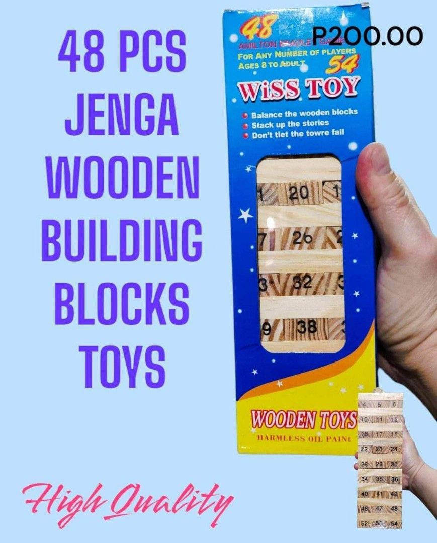 WOODEN JENGA BUILDING BLOCKS, Hobbies & Toys, Toys & Games on Carousell
