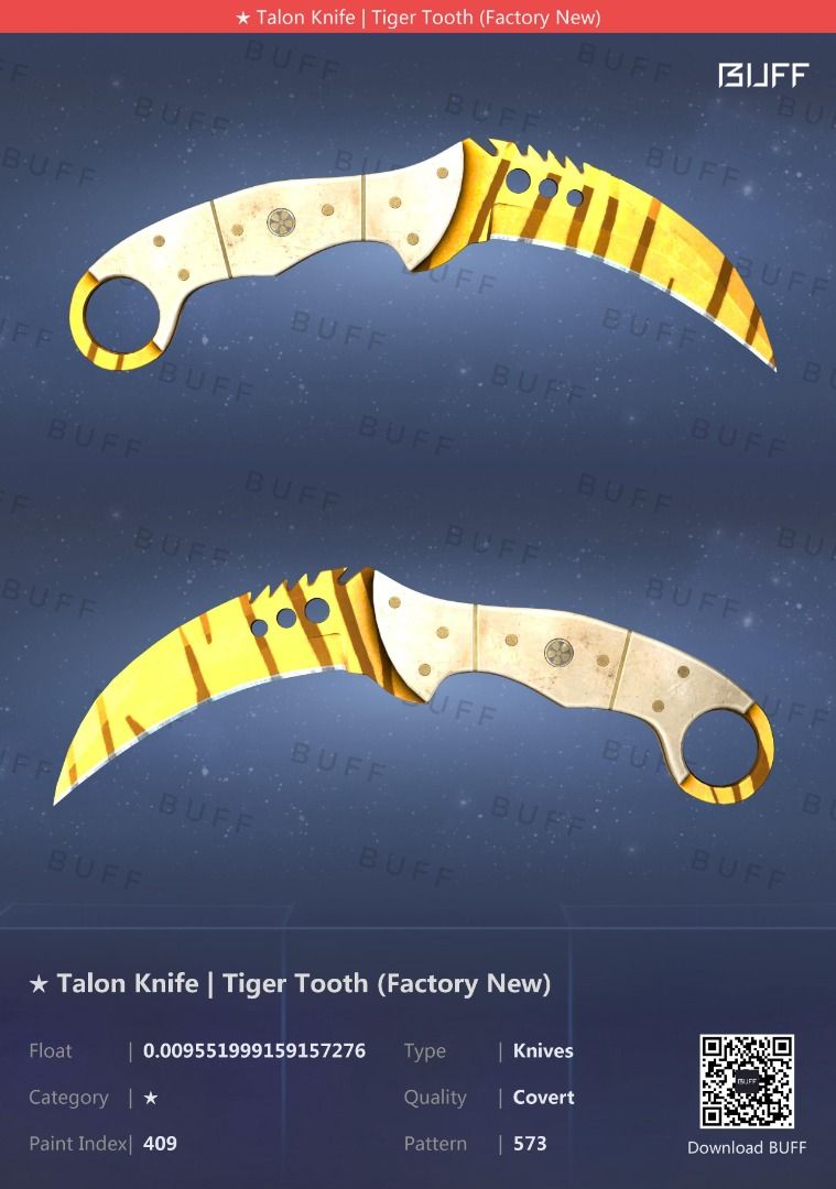 BUFF/5 CSGO Talon Tiger Tooth FN 0.009fv, Video Gaming, Gaming ...