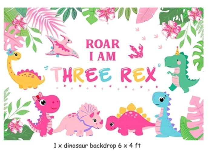 Happy Birthday Banner Pink Dinosaur 3 years old, Everything Else on ...