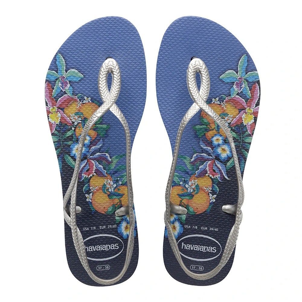 Havaianas Luna Print Blue Steel Flip flops, Women's Fashion, Footwear ...