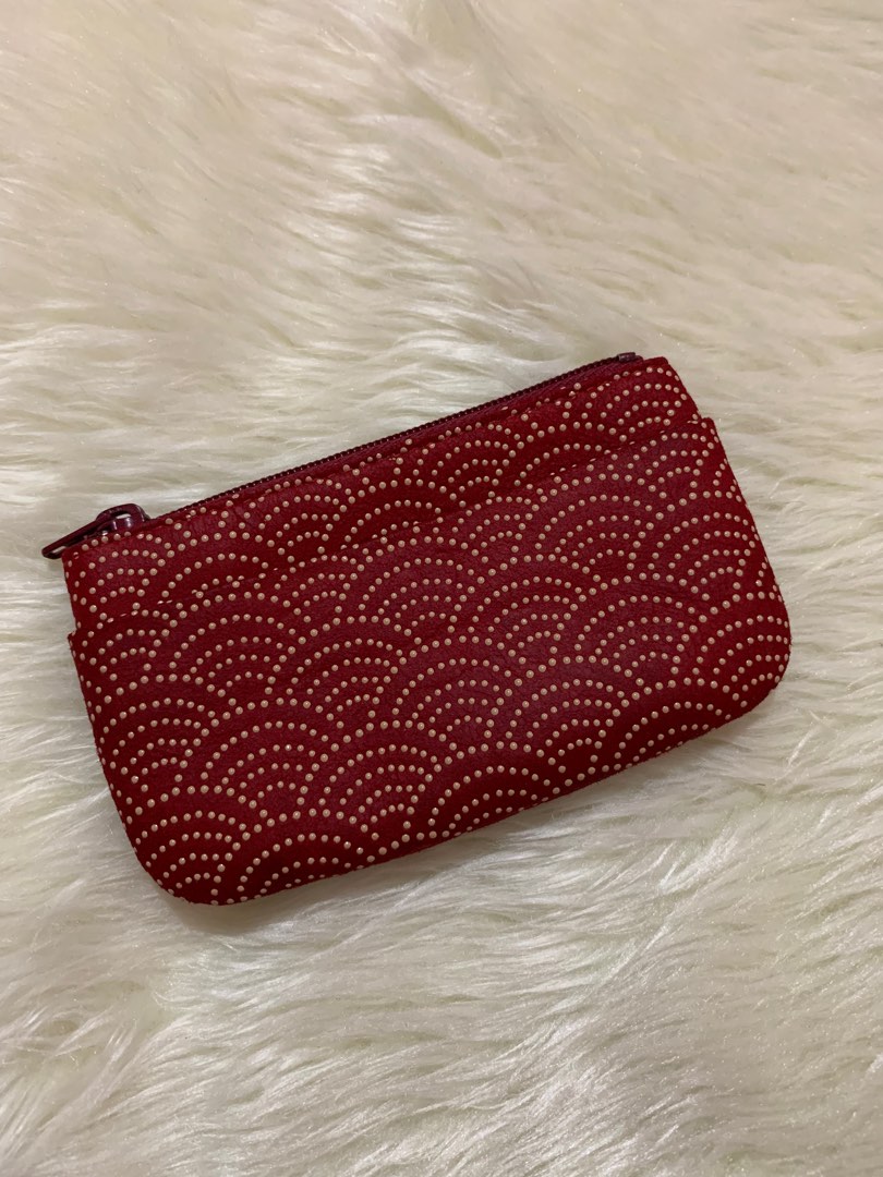 Inden-ya Coins Purse Wave Pattern White on Red Deer Skin, Women's ...