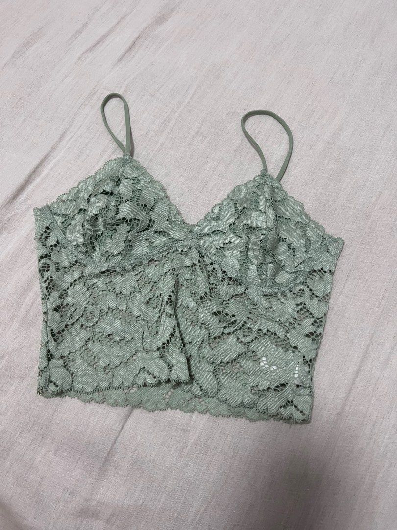 Lace Bralette Sage Green, Women's Fashion, New Undergarments ...