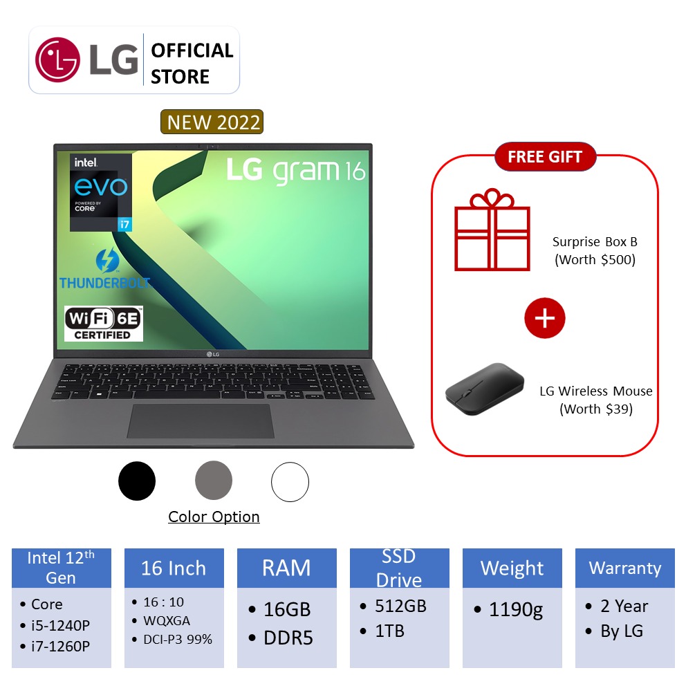 LG gram (2022) 16Z90Q Ultra Lightweight Laptop, 16" (2560 x 1600) IPS ...