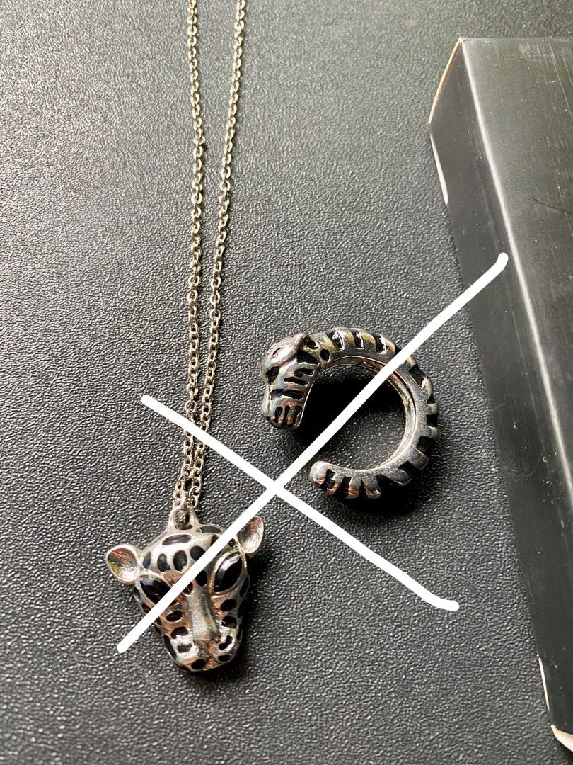 Men Necklaces (alien/ skeleton/ feather wing/ leopard jaguar ring set ...