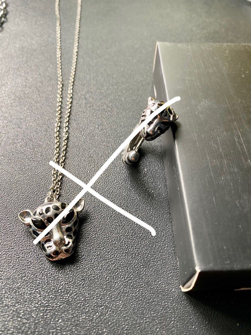 Men Necklaces (alien/ skeleton/ feather wing/ leopard jaguar ring set ...