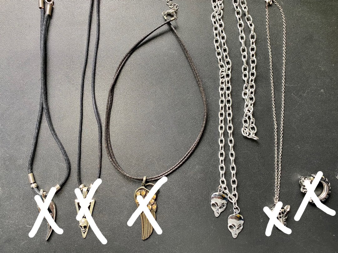 Men Necklaces (alien/ skeleton/ feather wing/ leopard jaguar ring set ...