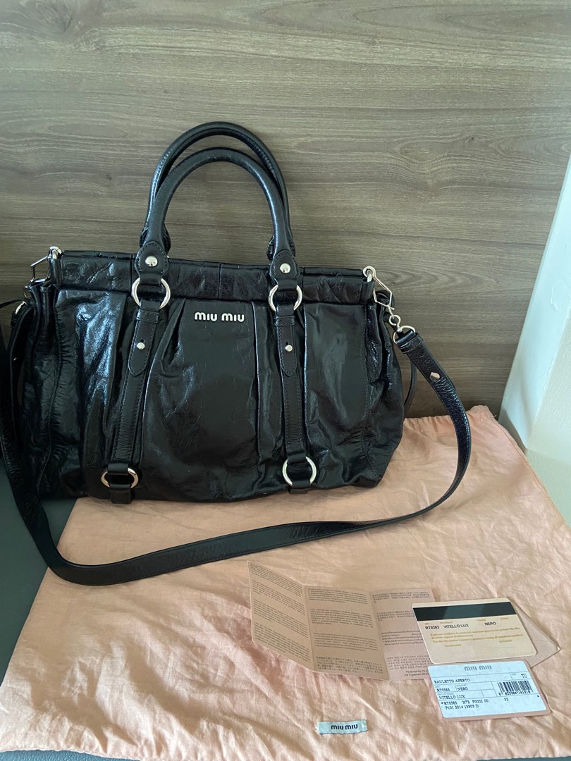 Mui Mui Vitello Lux Bag in Nero, Luxury, Bags & Wallets on Carousell