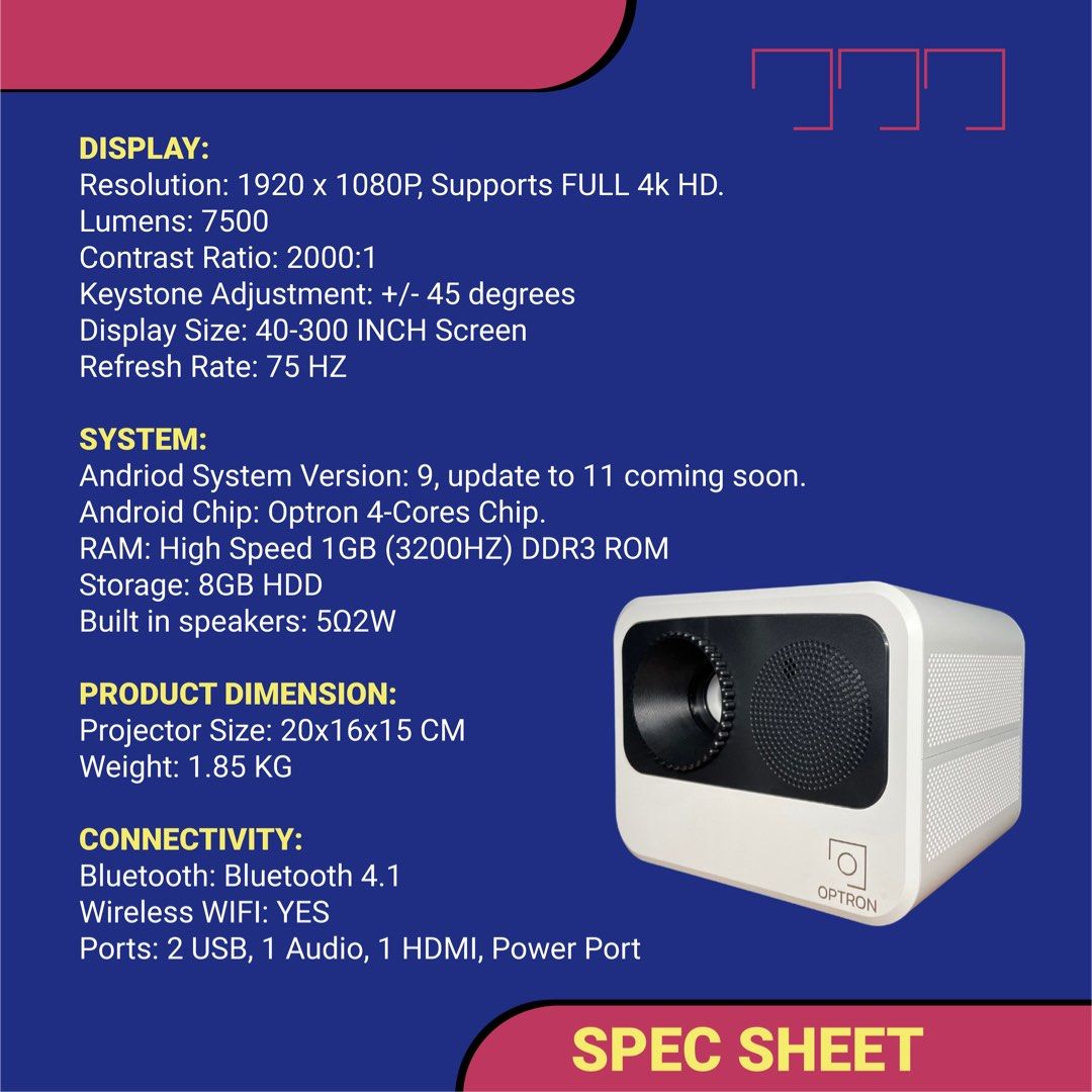 Optron ultra android projector, portable projector, HD projector ...