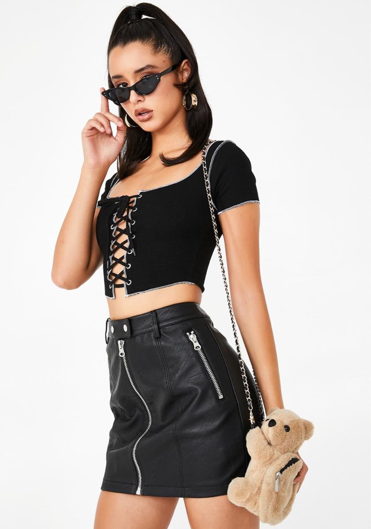 [preloved] Poster girl vegan leather skirt, Women's Fashion, Bottoms ...