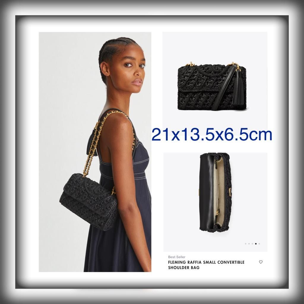 Tory Burch Flemming Raffia Small Convertible Shoulder Bag, Barang Mewah, Tas & Dompet di Carousell