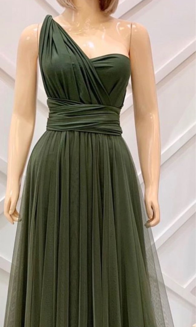 Olive Green Infinity Dress / Maxi Long Dress, Women's Fashion, Dresses ...