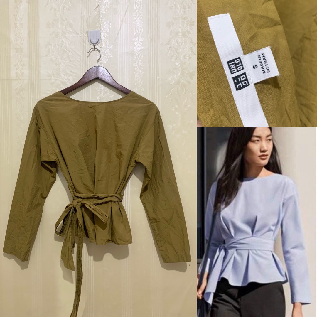 Uniqlo wrap around top, Women's Fashion, Tops, Blouses on Carousell
