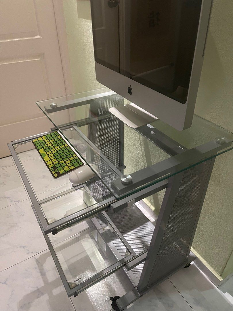 Vhive Tempered Glass Computer Table, Furniture & Home Living, Furniture ...