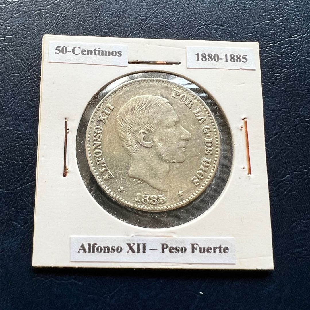 50 Centimos Silver Coin Spanish Philippines Alfonso 1885, Hobbies ...