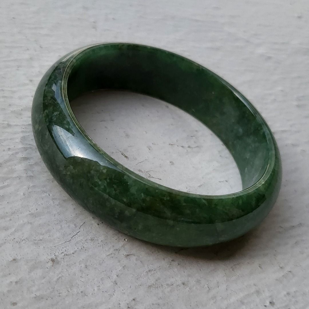 56mm Certified Type A Jadeite Wide Bangle Oily Green Jade, Luxury ...