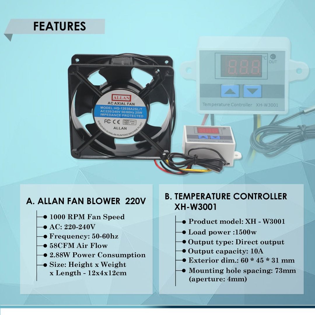 ALLAN FAN BLOWER / EXHAUST FAN 220V + FREE TEMPERATURE CONTROLLER XH ...