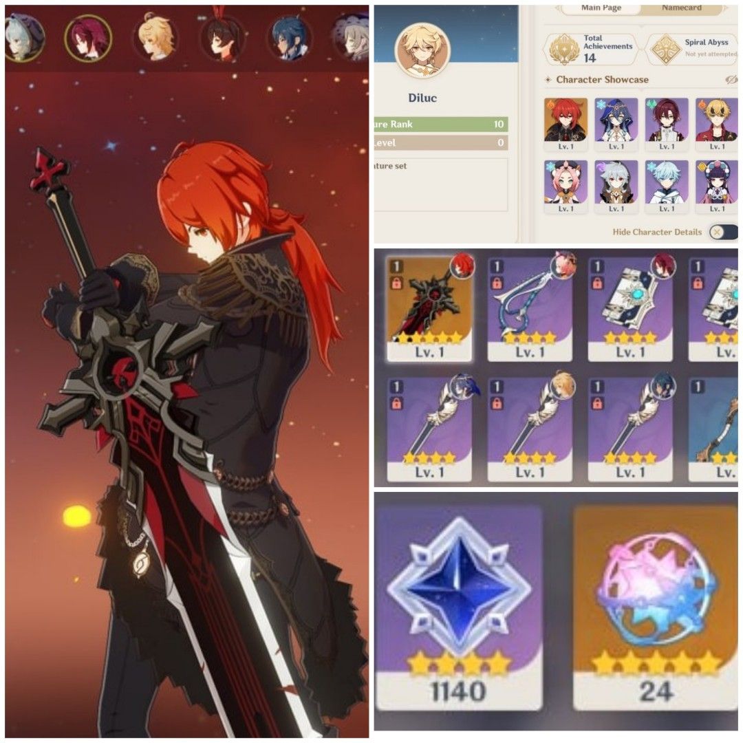 AR10 Diluc WGS Guaranteed EB Genshin Account, Video Gaming, Video Games ...