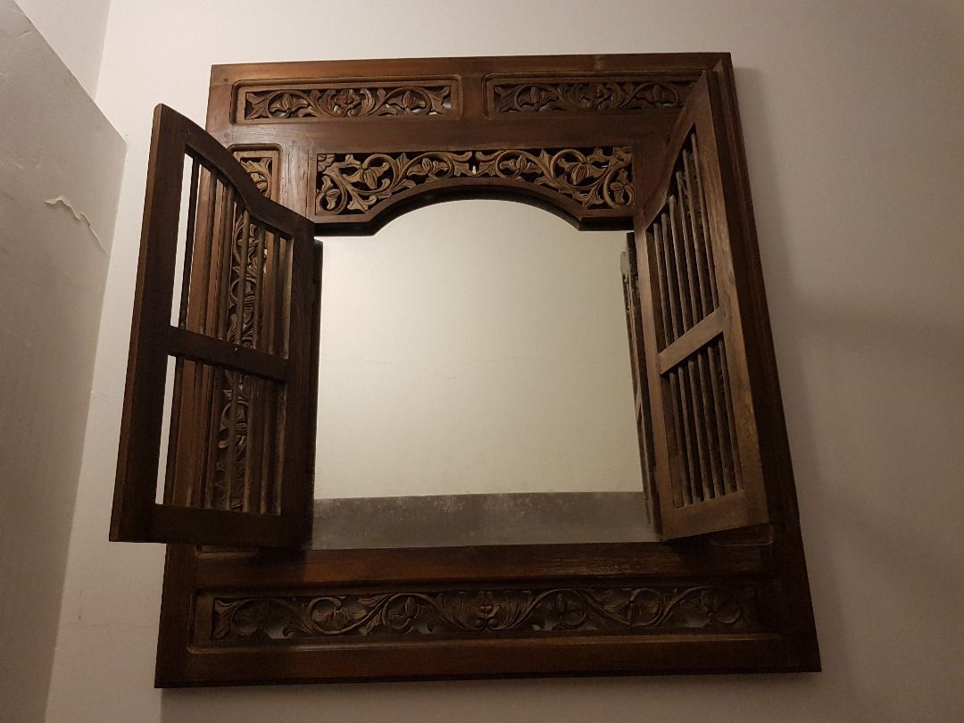 Balinese Carved Timber Prison Jail Door Mirror, Furniture & Home Living ...