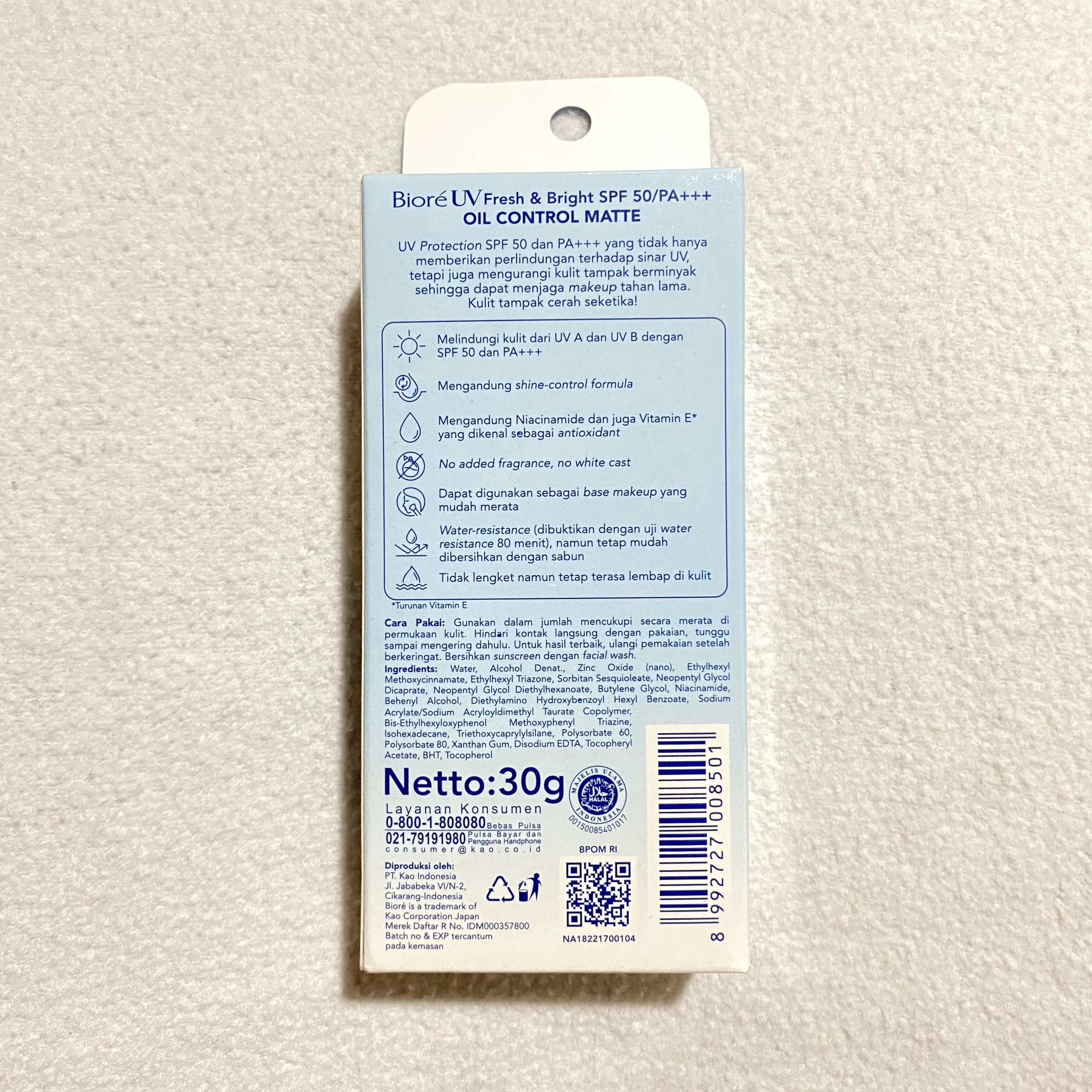 Biore UV Fresh & Bright Oil Control Matte. Sunscreen SPF 50/PA ...