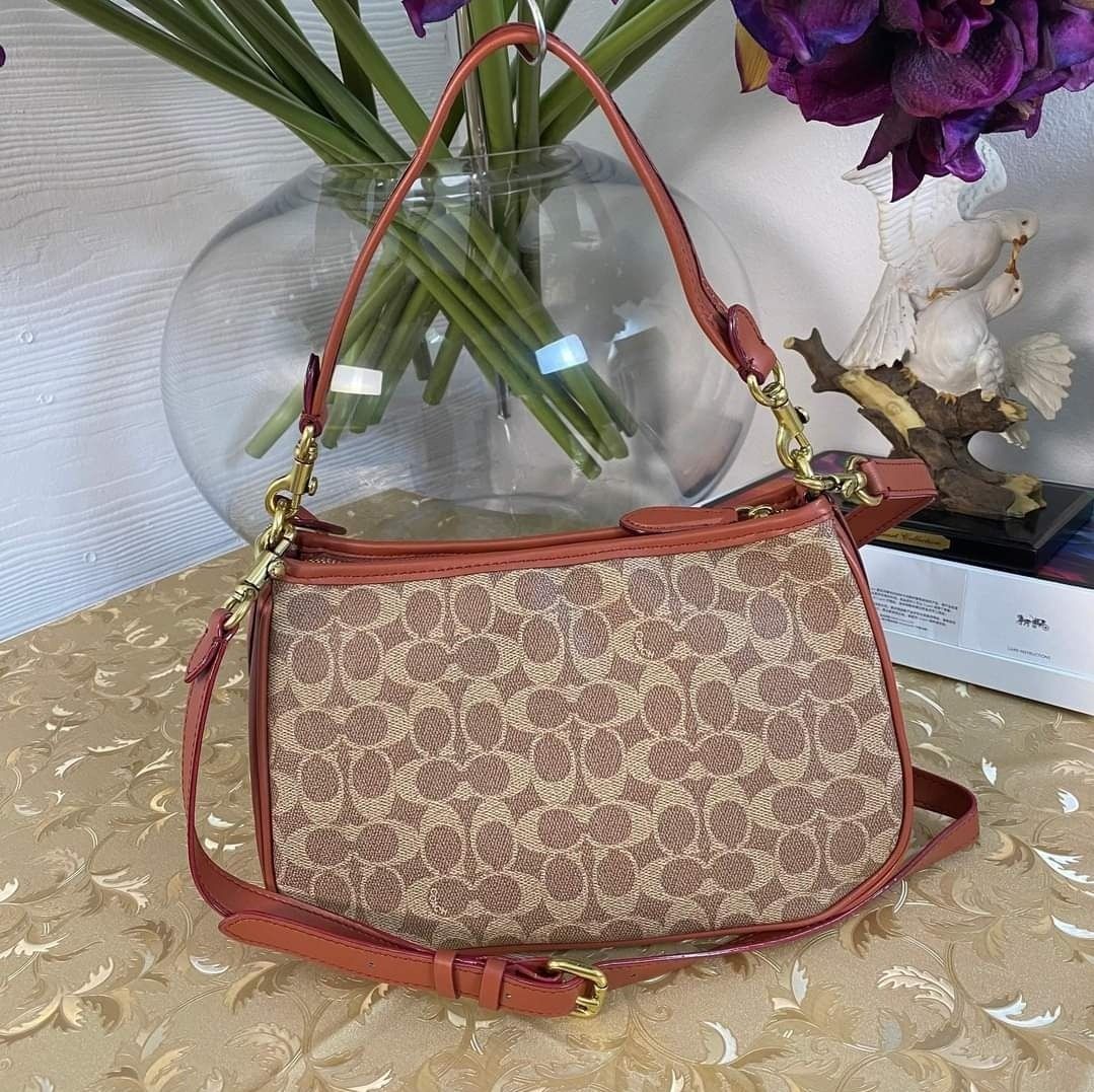 CC438 Coach Cary Womens Crossbody Bag In Signature Canvas - Tan/Rust ...