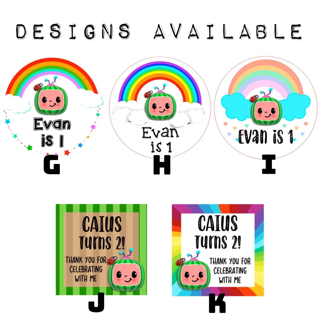 Customised Personalised Cocomelon Birthday Stickers / Tags, Hobbies ...