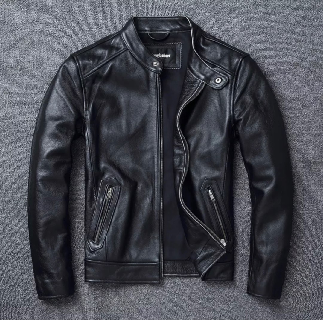 Genuine leather cowhide European / American design jacket for cruiser ...