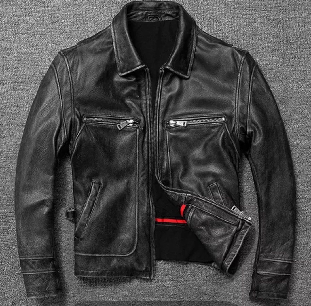 Genuine leather cowhide European / American design jacket for cruiser ...