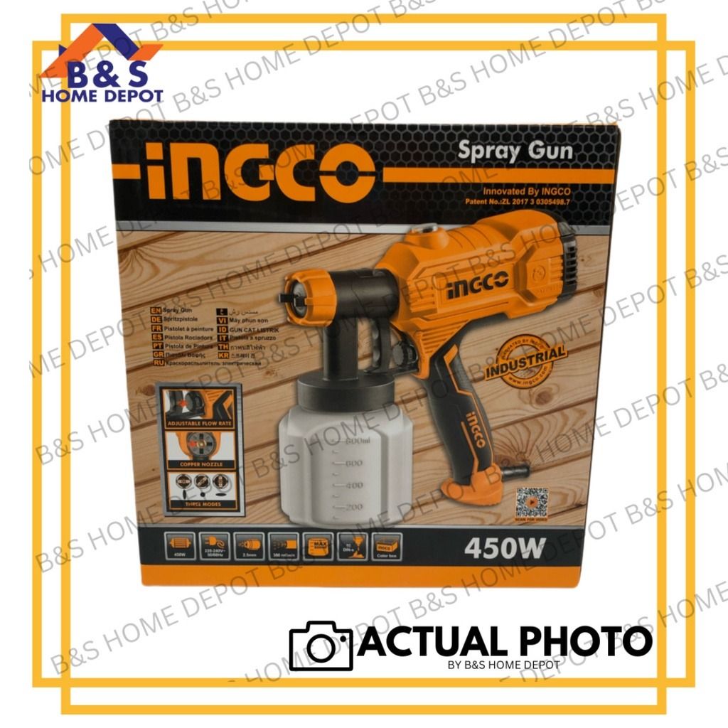 Ingco Industrial HVLP Electric Spray Paint Gun Total Power 450W SPG3508 ...
