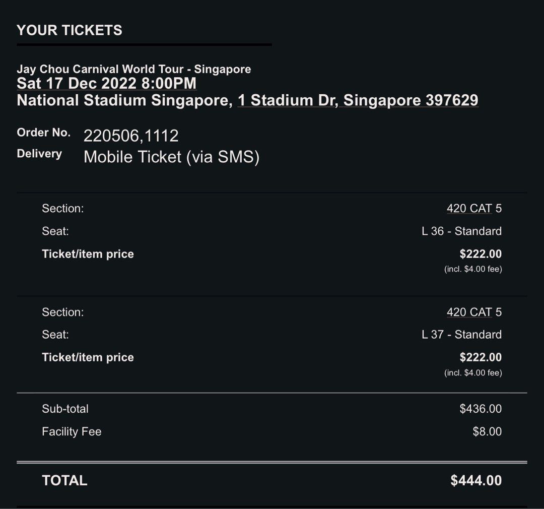 Jay Chou Singapore Concert 17/12/2022- sat, Tickets & Vouchers, Event ...