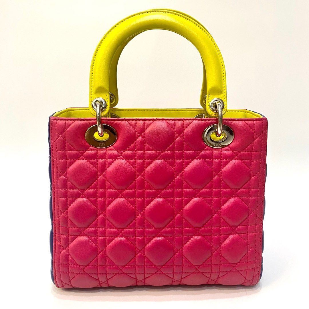 LADY DIOR MEDIUM TRICOLOR FUSCHIA YELLOW INDIGO, Luxury, Bags & Wallets ...