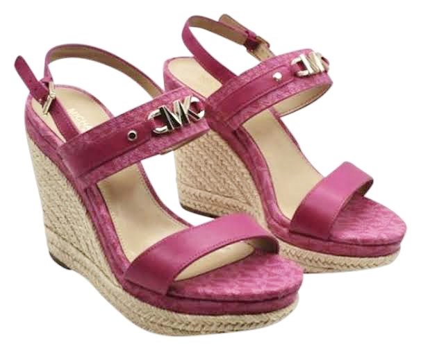 Michael Kors MK Farrah Wedge Leather Sandals. Color: Wild Berry Sizes ...