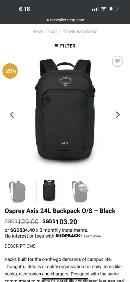 Osprey Laptop Backpack - Axis Black O/S - NEW, Men's Fashion, Bags, Backpacks on Carousell