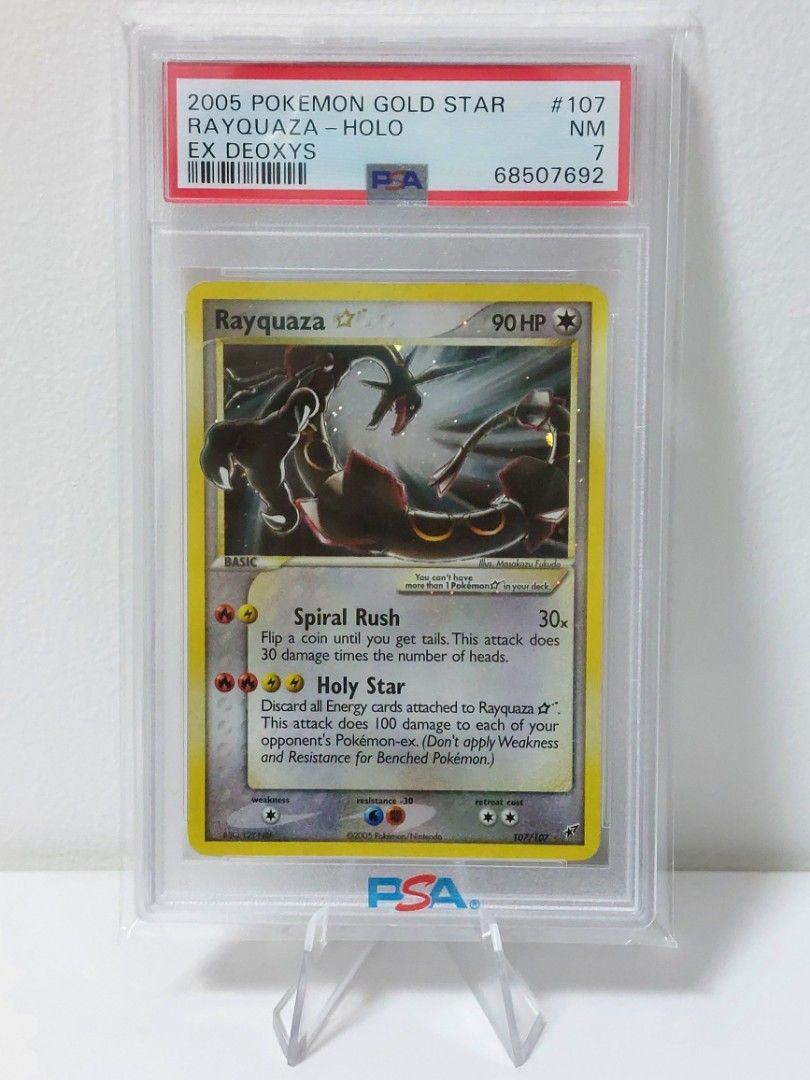 (PSA 7) Rayquaza Gold Star Holo Ex Deoxys, Hobbies & Toys, Toys & Games on Carousell