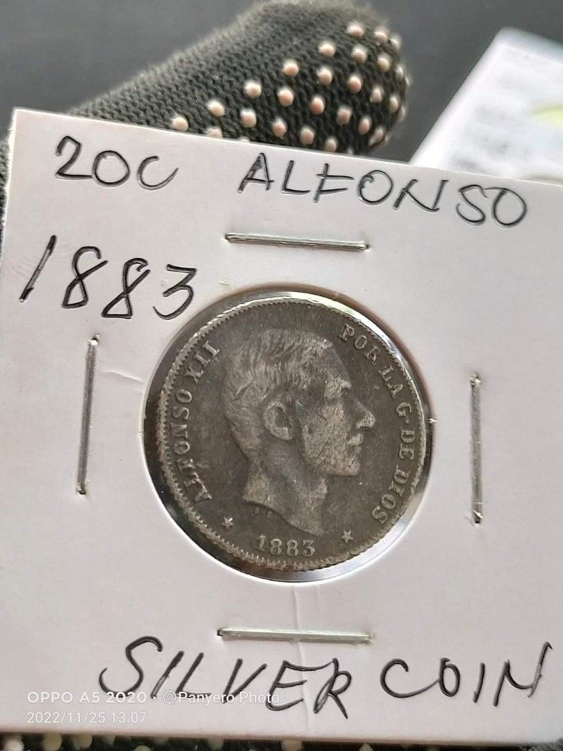 Rare 1883 Alfonso xii 20 cents silver coin, Hobbies & Toys, Memorabilia ...
