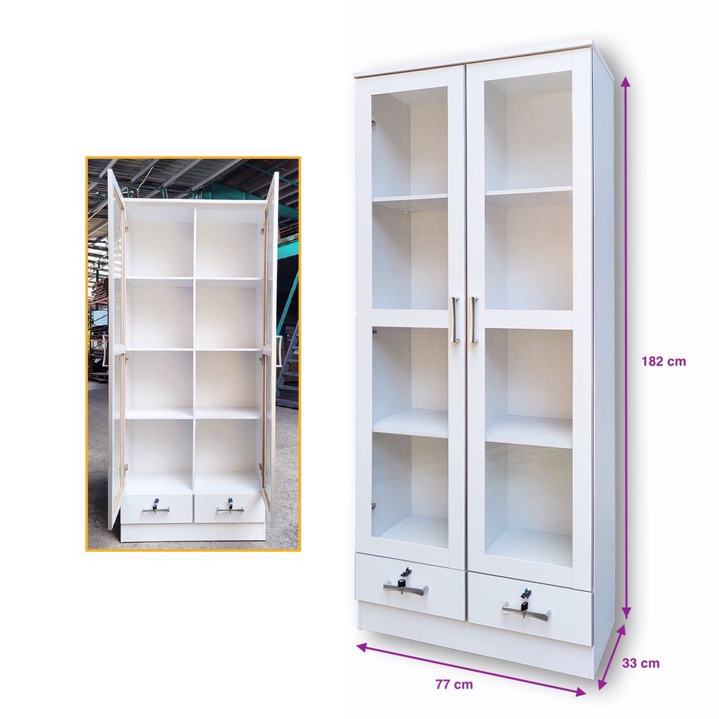 ROAM 6 Ft Almari Buku Kabinet 2 Pintu 2 Laci Kaca Display Cabinet 2 ...
