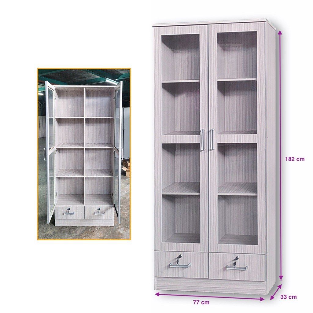 ROAM 6 Ft Almari Buku Kabinet 2 Pintu 2 Laci Kaca Display Cabinet 2 ...