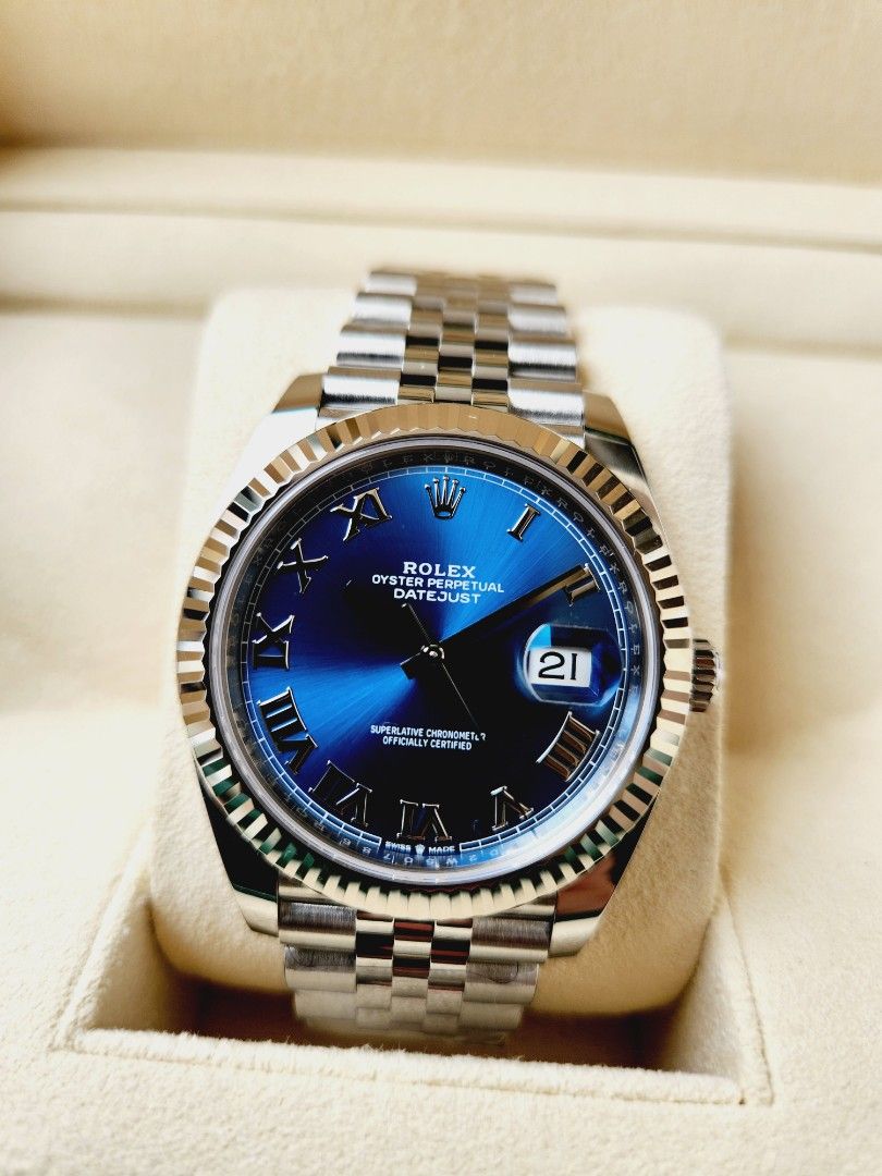 Rolex Datejust 41mm Azzurro Blue Roman Dial Full Set 2021, Luxury ...