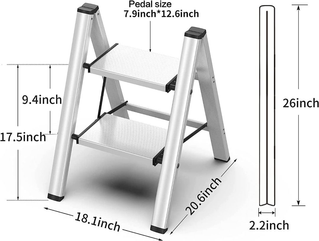 [sg stock] 2 Steps Ladder Anti-Slip Foldable Silver Aluminum ...