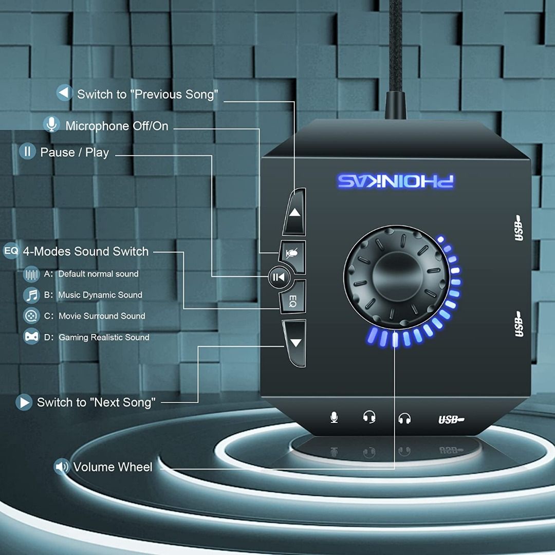 [sg stock] External Sound Card, PHOINIKAS USB Audio Adapter with 3.5mm ...