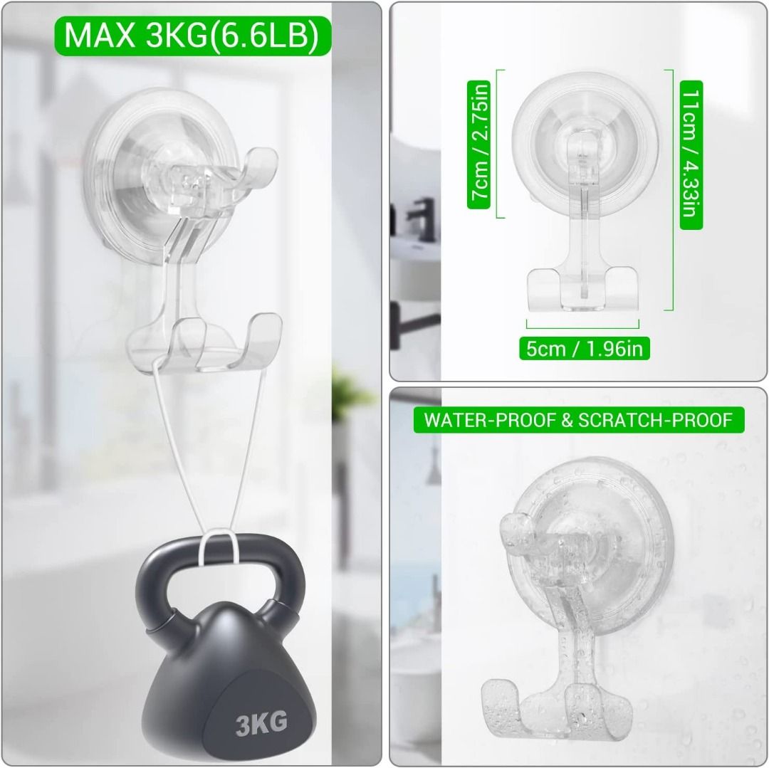 [sg stock] LUXEAR Shower Suction Hooks, 2 Pack Suction Hooks Removable ...