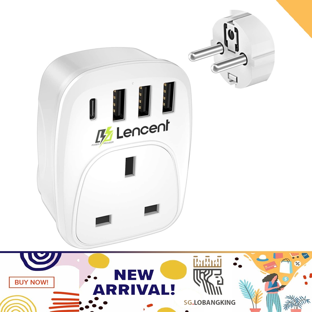 [sg stock] UK to EU Euro Europe Plug Adapter with 3 USB Ports, LENCENET ...