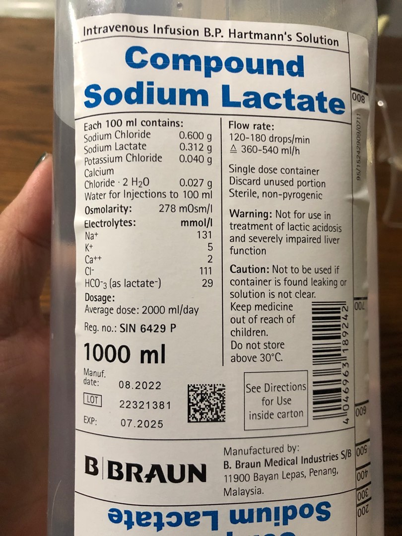 Sodium lactate compound 1000 ml bundle sale, Health & Nutrition ...