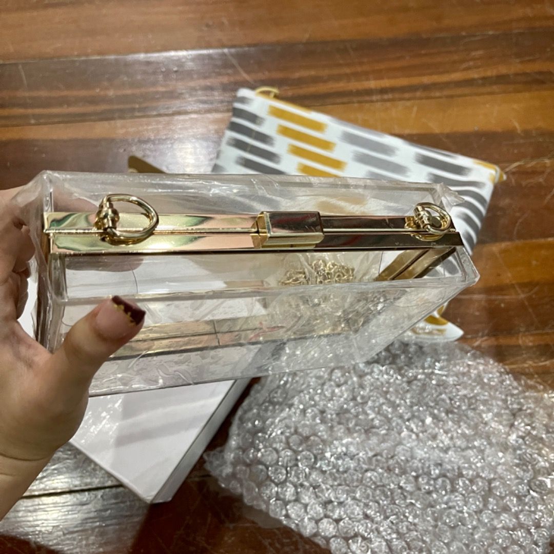 Transparent Clear Acrylic Clutch with Chain Messenger Bag, Women's ...
