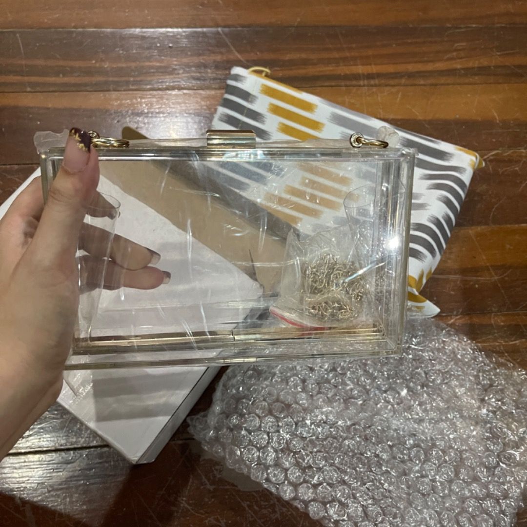 Transparent Clear Acrylic Clutch with Chain Messenger Bag, Women's ...