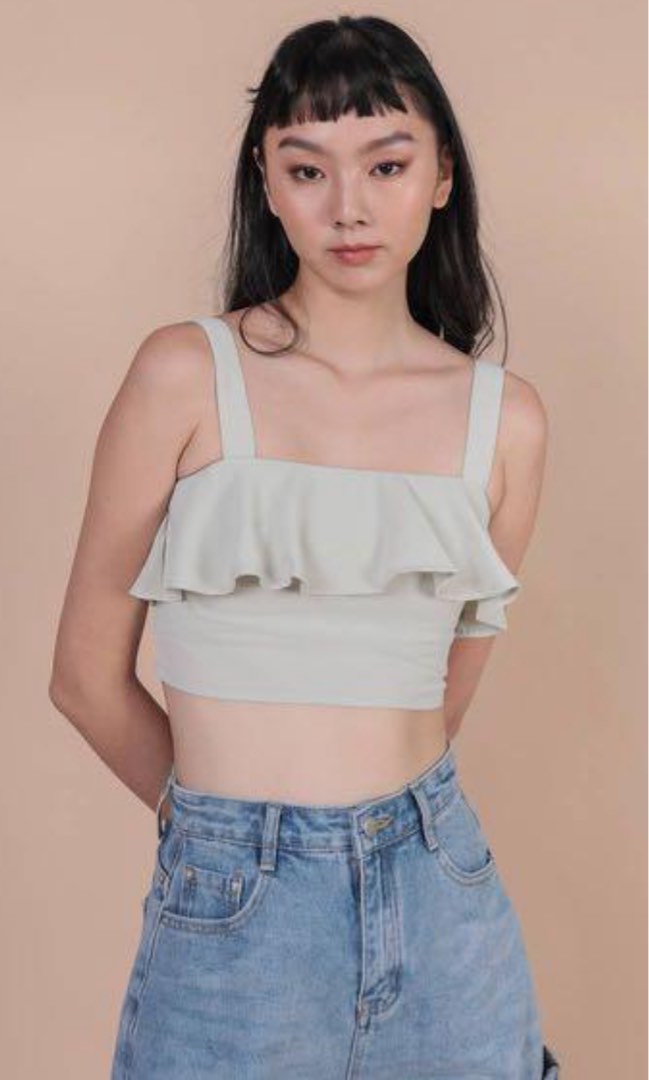 TTR Reena Flutter Crop Top Seafoam, Women's Fashion, Tops, Sleeveless ...